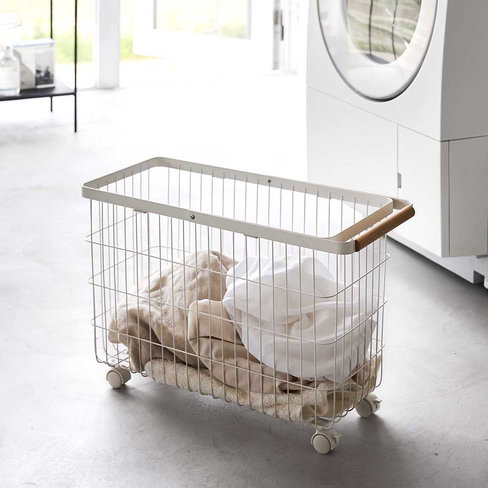 【正規販売店】ランドリーバスケット トスカ キャスター付き ワイド&ロー 山崎実業 tosca 35L ホワイト 白 6629 洗濯かご 脱衣かご ランドリーワゴン ワイヤーバスケット 収納 ...