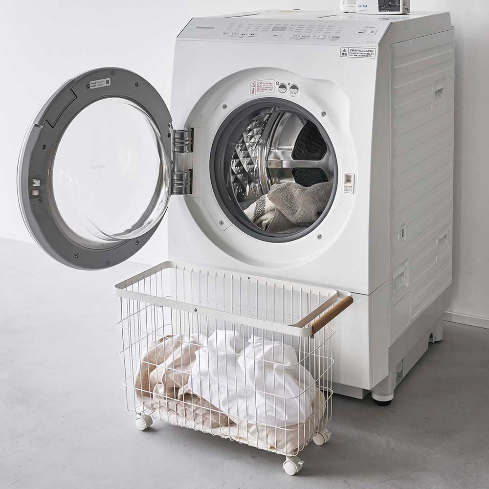 【正規販売店】ランドリーバスケット トスカ キャスター付き ワイド&ロー 山崎実業 tosca 35L ホワイト 白 6629 洗濯かご 脱衣かご ランドリーワゴン ワイヤーバスケット 収納 ...